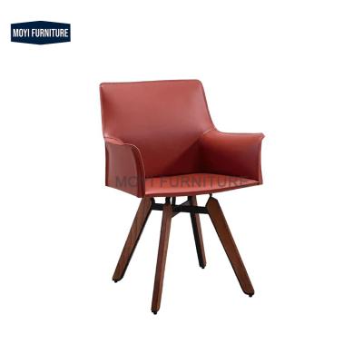 China Dining Chair Ash Wood Frame Modern Saddle Leather Seat Metal Arm and Frame Structure Suitable for Restaurant for sale