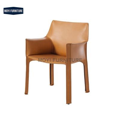 China Luxury Modern Burgundy Cafe Restaurant Furniture Vintage Dining Chairs Saddle Leather Armrests Mail Packing Included for sale
