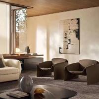 China Leather Wood Metal Comfortable Leisure Chair Modern Minimalist Art Living Room Balcony Lounge Chair Nordic Light Luxury Designer for sale