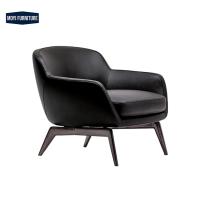 China Modern Solid Wood Single Sofa Chair Italian Leather Fabric Synthetic Leather Nordic Style Simple Balcony Leisure Seating for sale