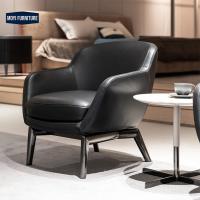 China Modern Solid Wood Single Sofa Chair Italian Leather Fabric Synthetic Leather Nordic Style Simple Balcony Leisure Seating for sale