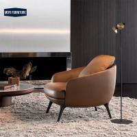 China Leisure Chair Sponge Filled Curved Backrest Upholstered Cushion Leather Sofa Chair for Apartment Villa Living Room Seating for sale