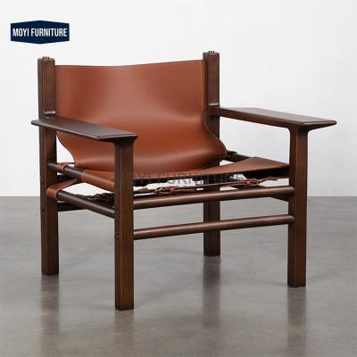 China Modern Nordic Minimalist Retro Style Wooden Luxury Sofa Chair with Saddle Leather Single Sofa Accent Chair Electric No for sale