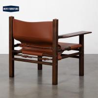 China Modern Nordic Minimalist Retro Style Wooden Luxury Sofa Chair with Saddle Leather Single Sofa Accent Chair Electric No for sale