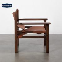 China Modern Nordic Minimalist Retro Style Wooden Luxury Sofa Chair with Saddle Leather Single Sofa Accent Chair Electric No for sale