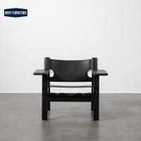 China Modern Nordic Minimalist Retro Style Wooden Luxury Sofa Chair with Saddle Leather Single Sofa Accent Chair Electric No for sale