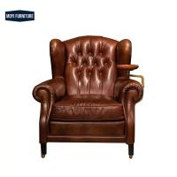 China Sponge Filled Vintage Designer Genuine Leather Arm Luxury Lounge Chair Single Sofa Luxury Accent Cigar Living Room Chairs for sale