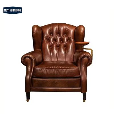China Sponge Filled Vintage Designer Genuine Leather Arm Luxury Lounge Chair Single Sofa Luxury Accent Cigar Living Room Chairs for sale