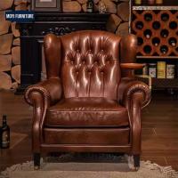 China Sponge Filled Vintage Designer Genuine Leather Arm Luxury Lounge Chair Single Sofa Luxury Accent Cigar Living Room Chairs for sale
