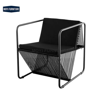 China Home Living Room Minimalist Metal Frame Rope Design Leather Accent Single Sofa Armchair for Balcony Seating for sale
