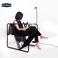 China Home Living Room Minimalist Metal Frame Rope Design Leather Accent Single Sofa Armchair for Balcony Seating for sale