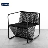 China Home Living Room Minimalist Metal Frame Rope Design Leather Accent Single Sofa Armchair for Balcony Seating for sale