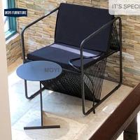 China Home Living Room Minimalist Metal Frame Rope Design Leather Accent Single Sofa Armchair for Balcony Seating for sale