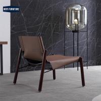 China Apartment Chic MOYI Design Leisure Brown Leather Metal Chair Frames Luxury Solid Wooden Living Room Chairs Surface Carpet for sale