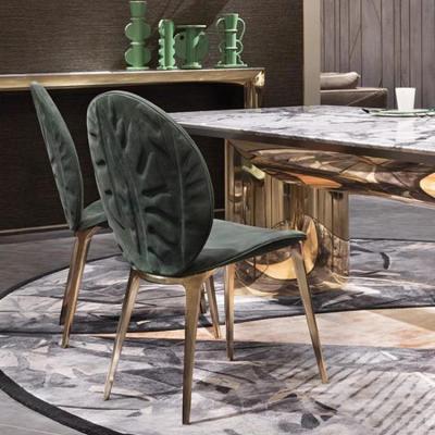China Synthetic Leather Dining Chair Italian Velvet Luxury Green Style Stool Chair with Golden Legs Modern Luxury Armchair for sale