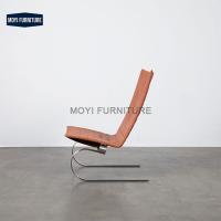 China Modern Lounge Chair with Black Leather Cushion and Stainless Steel Frame No Tilting Living Room Seating for sale