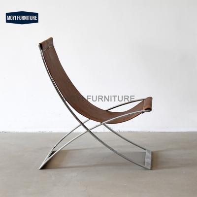 China Living Room Chair MOYI Nordic Minimalist Single Chair Metal Armrest Leisure Office Genuine Leather Comfortable Seating for sale