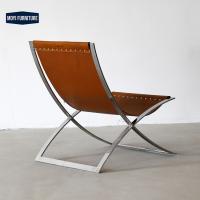 China Living Room Chair MOYI Nordic Minimalist Single Chair Metal Armrest Leisure Office Genuine Leather Comfortable Seating for sale