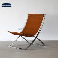 China Living Room Chair MOYI Nordic Minimalist Single Chair Metal Armrest Leisure Office Genuine Leather Comfortable Seating for sale
