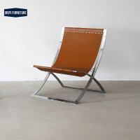China Living Room Chair MOYI Nordic Minimalist Single Chair Metal Armrest Leisure Office Genuine Leather Comfortable Seating for sale