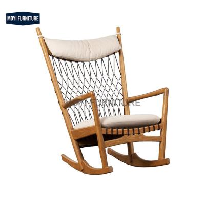 China Leisure Chair with Solid Wood Legs Rocking Lounge Chair Wooden Rattan Arm Chairs Living Room Luxury Modern Reclining Sofa for sale