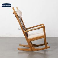 China Leisure Chair with Solid Wood Legs Rocking Lounge Chair Wooden Rattan Arm Chairs Living Room Luxury Modern Reclining Sofa for sale
