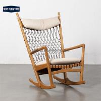 China Leisure Chair with Solid Wood Legs Rocking Lounge Chair Wooden Rattan Arm Chairs Living Room Luxury Modern Reclining Sofa for sale