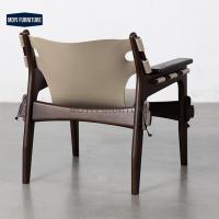China Hotel Modern Chair with Arms Leather Upholstered Wooden Frame Single Accent Chair Luxury Lounge Seating Living Room for sale