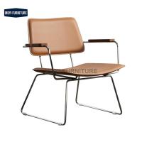 China Tilting No Nordic Dining Furniture Modern Brown Leather Chairs Metal Chair for Events Sitting Room Leather Arm Accent for sale