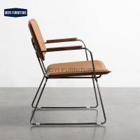 China Tilting No Nordic Dining Furniture Modern Brown Leather Chairs Metal Chair for Events Sitting Room Leather Arm Accent for sale