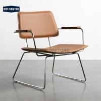 China Tilting No Nordic Dining Furniture Modern Brown Leather Chairs Metal Chair for Events Sitting Room Leather Arm Accent for sale