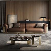 China 2025 Modern Simple Design Italian Leather Twin Peaks Sofa Set Light Luxury Leather for Large Apartments Straight Row for sale