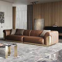 China 2025 Modern Simple Design Italian Leather Twin Peaks Sofa Set Light Luxury Leather for Large Apartments Straight Row for sale