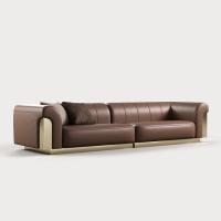 China 2025 Modern Simple Design Italian Leather Twin Peaks Sofa Set Light Luxury Leather for Large Apartments Straight Row for sale