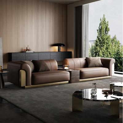 China 2025 Modern Simple Design Italian Leather Twin Peaks Sofa Set Light Luxury Leather for Large Apartments Straight Row for sale