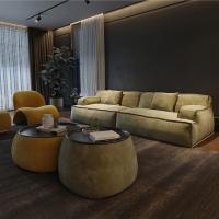 China Modern Italian Minimalist Fabric Damasco Sandblasted Cream Color Sectional Sofa Set Sleek for Apartment Use Filled with Sponge for sale