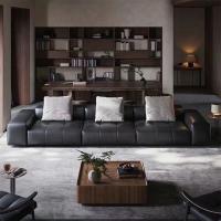 China Light Luxury Living Room Leather Sofa Italian Minimalist New High-end Villa Living Room Furniture Straight Sofa Set for sale