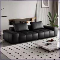 China Light Luxury Living Room Leather Sofa Italian Minimalist New High-end Villa Living Room Furniture Straight Sofa Set for sale