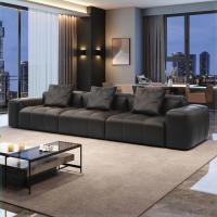 China Light Luxury Living Room Leather Sofa Italian Minimalist New High-end Villa Living Room Furniture Straight Sofa Set for sale