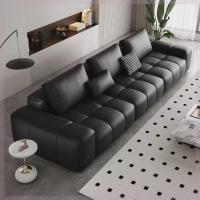 China Light Luxury Living Room Leather Sofa Italian Minimalist New High-end Villa Living Room Furniture Straight Sofa Set for sale