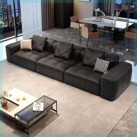 China Light Luxury Living Room Leather Sofa Italian Minimalist New High-end Villa Living Room Furniture Straight Sofa Set for sale
