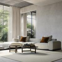 China Latest Minimalist Modern Design Durable Fabric Wooden Sofa Couch Villa Home Living Room L Shape Sectional Sofa for sale