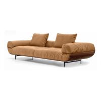 China Luxury Designer Style Hotel Villa Living Room Leather Sofa Modern Italy Wood Frame Brown 3 Seat Sofa Furniture for sale