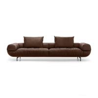 China Luxury Designer Style Hotel Villa Living Room Leather Sofa Modern Italy Wood Frame Brown 3 Seat Sofa Furniture for sale