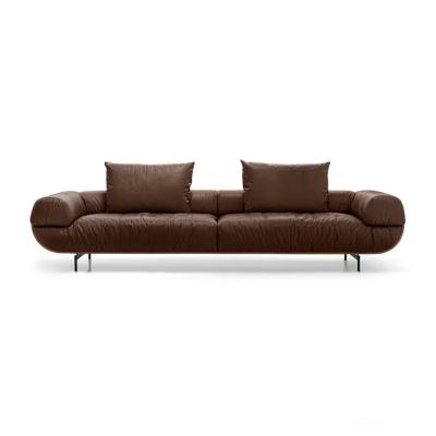 China Luxury Designer Style Hotel Villa Living Room Leather Sofa Modern Italy Wood Frame Brown 3 Seat Sofa Furniture for sale
