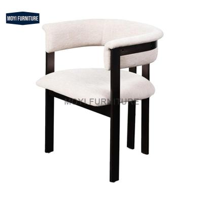 China Fancy Wooden Solid Wood  Curved Back Velvet Modern Dining Room Retro High Padded Ar Ergonomic Round Luxury Dining Table Chair for sale