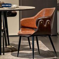 China Italian Designer Luxury Dining Room Furniture Set Saddle Leather Fabric High Back Dining Chair for Restaurant for sale