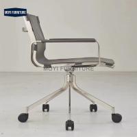 China Modern Luxury Office Furniture Stainless Steel Lifted Rotation Wheeling Study Chair Armrest Dining Chair for sale