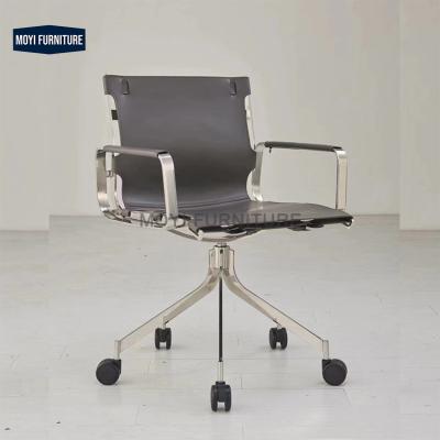 China Modern Luxury Office Furniture Stainless Steel Lifted Rotation Wheeling Study Chair Armrest Dining Chair for sale