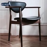 China Danish Designer Dining Chair Dining Room Furniture Solid Wood Leather Sofa Side Chair Creative Dining  Chair for sale